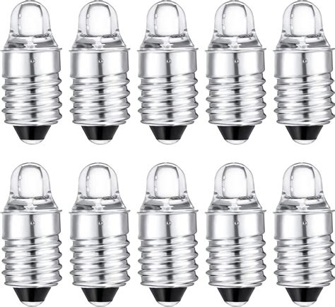 Honoson 10 Pieces E10 Led Bulbs 3 Volt Miniature Flashlight Bulbs E10