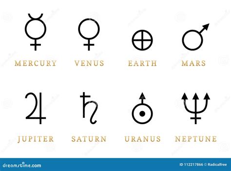 Astronomical Symbols Illustration Of Eight Planets Signs Of Solar