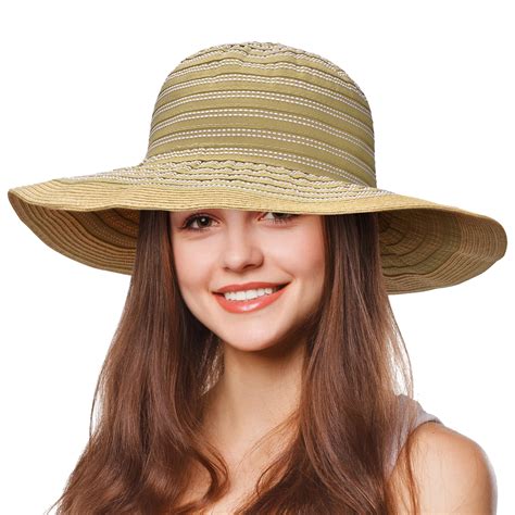 Tirrinia Floppy Straw Sun Hat For Women Striped Foldable Beach Cap With