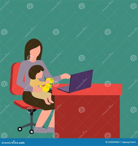 Simple Vector Illustration Drawing Of A Young Mother Sitting On The