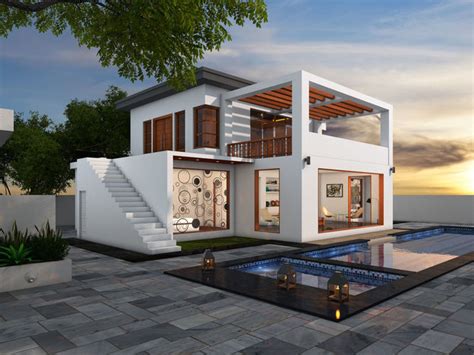 contemporary house with beautiful pool 3d model cgtrader