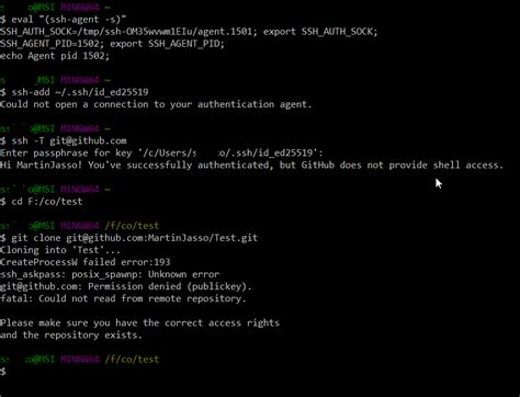 git cannot clone github ssh repository createprocessw failed error