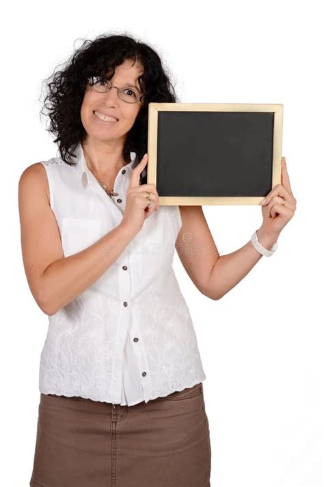 School Teacher Holding Chalkboard Stock Image Image Of Confidence