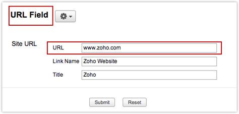 zoho creator configuring a url field