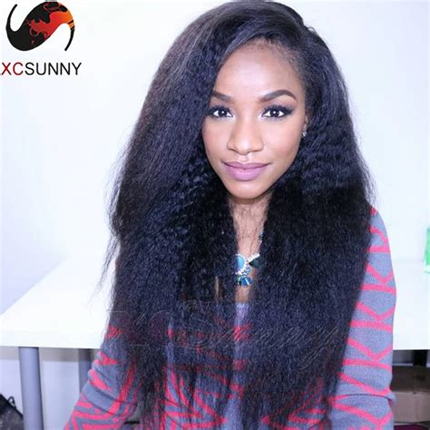 Kinky Straight Glueless Full Lace Wig For Black Women Italian Coarse