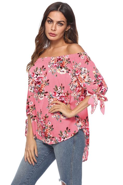 Fashion Style Women′s Off Shoulder Chiffon Blouse With Allover Flower
