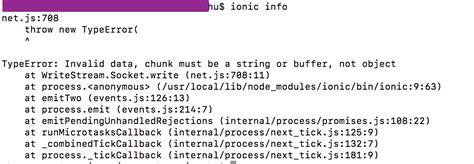 ionic cordova platform ls throws error invalid data chunk must be a