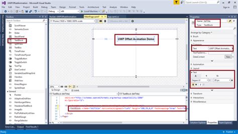 offset animation application using uwp with xaml and c