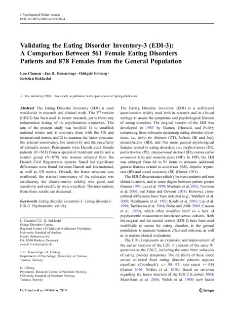 Pdf Validating The Eating Disorder Inventory 3 Edi 3 A Comparison