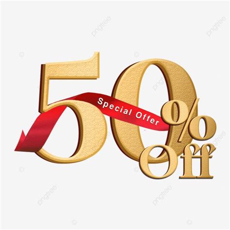 3d Shiny Gold 50 Percent Off Text Ribbon Special Offer Vector 3d Shiny