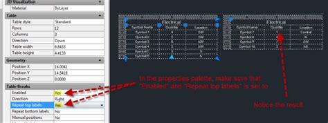 continue a table in a new column with a table break autocad tips