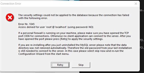 mysql access denied for user root localhost using password yes
