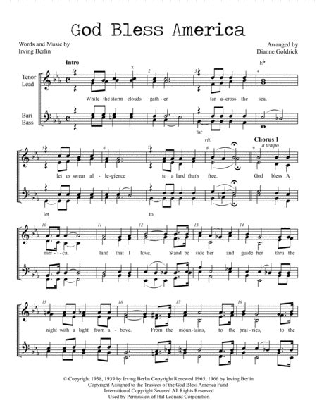 God Bless America Arr Dianne Goldrick By Celine Dion Sheet Music For