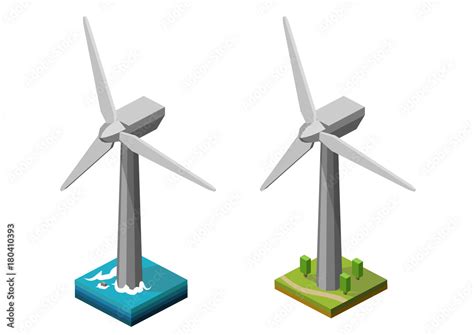 Wind Turbine Onshore And Offshore Vector Isometric Illustration Stock