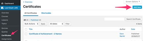 create a certificate learndash support