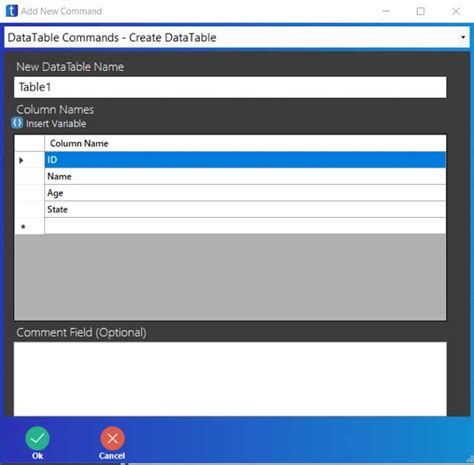 create add delete values in a data table openbots