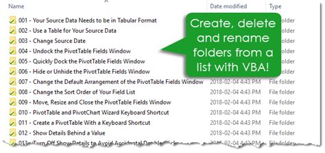 how to create delete and rename folders from a list how