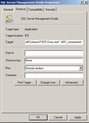 sql url to make ssms start and connect to a db stack