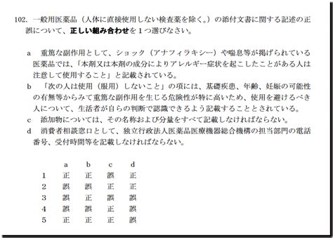 第102問‐一般用医薬品の添付文書2：令和5年度（2023年度）奈良県：登録販売者 過去問＋解説