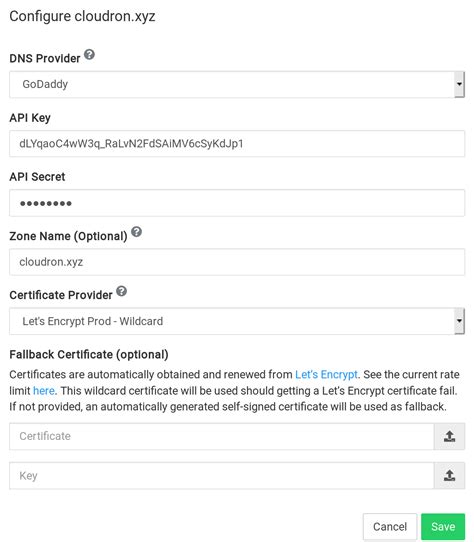 certificates cloudron docs