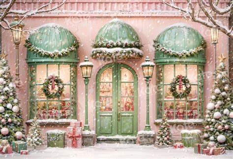 Kate Christmas Pink House Snowy Street Backdrop Designed By Chain Phot