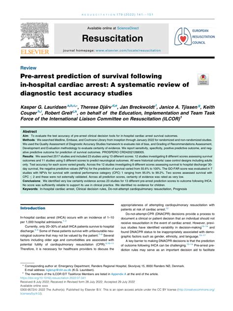 Pdf Pre Arrest Prediction Of Survival Following In Hospital Cardiac