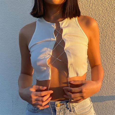 2020 ladies custom plus size sex bustier women chain crop tank tops