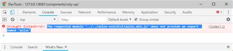 the requested module axios index js does not provide an export
