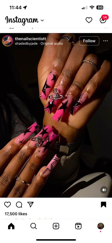 Pink Y2k Nails 💗💗💗💗💗 Pink Black Nails Pink Acrylic Nails Unique