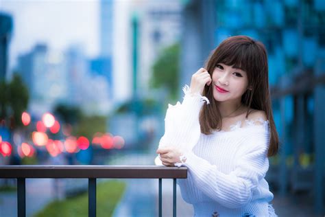 Asian Bokeh Brown Eyes Brunette Depth Of Field Girl Lipstick Model