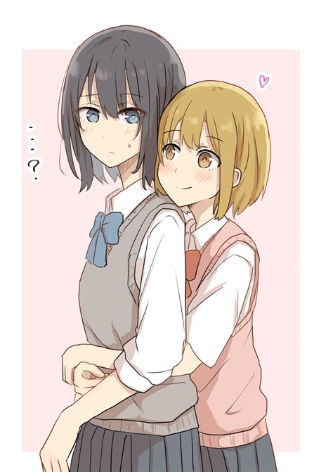 Safebooru 2girls Absurdres Betock Black Hair Blue Eyes Blush