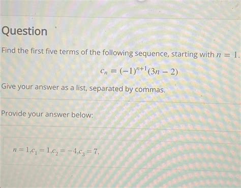 solved question find the first five terms of the following