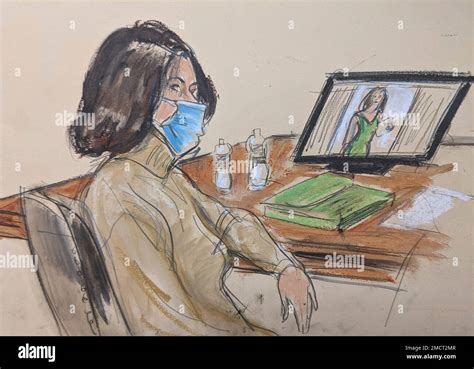 In This Courtroom Sketch Ghislaine Maxwell Is Seated At The Defense