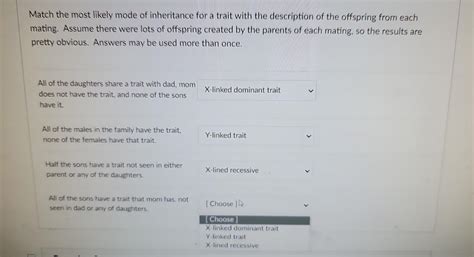 Solved Match The Most Likely Mode Of Inheritance For A Trait