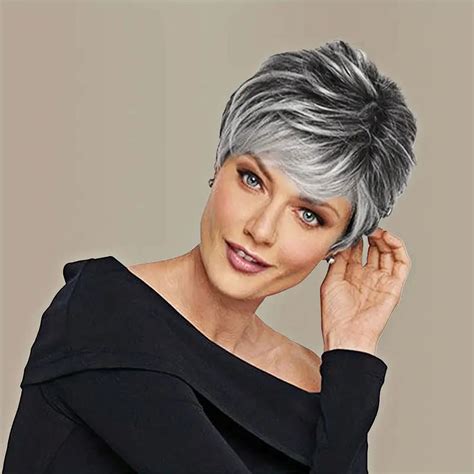 Creamily Grey Wigs Pixie Wigs For White Women Layered Short Wigs With