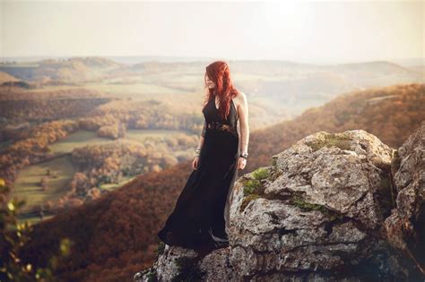 Wallpaper Sunlight Landscape Women Redhead Rock Photography