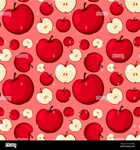 Red Apple Seamless Pattern On White Background Illustration Stock