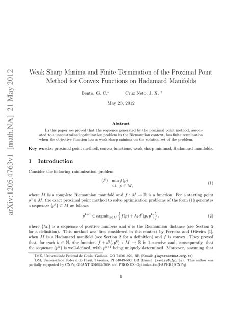 pdf weak sharp minima and finite termination of the proximal point