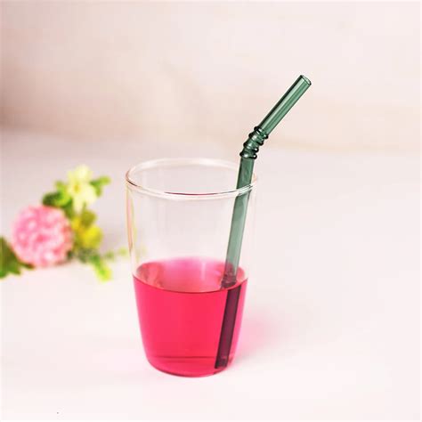 High Quality Reusable Bent Clear Colorful Glass Straw Set Custom Logo