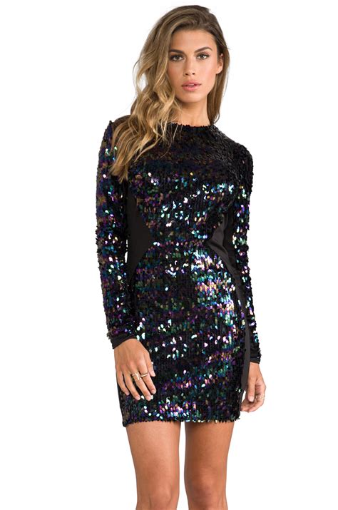 Lyst Dress The Population Ryan Long Sleeve Sequin Dress In Black In Black
