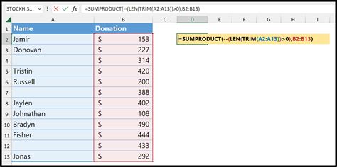 sumif non blank sum values for non empty cells
