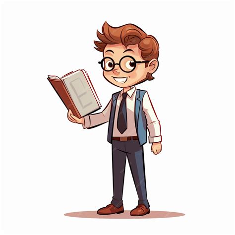 Premium Photo Cartoon Man In Glasses Holding A Book And Smiling