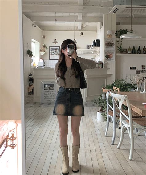 소녀레시피 [y2k 치마바지] 옐로우틴 워싱 데님 미니 스커트 Sk 2color 속바지내장