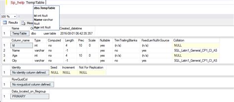 shortcut key to get the all table related information