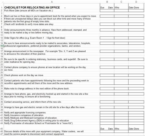 office relocation checklist template collection