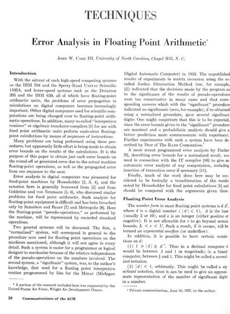 Error Analysis In Floating Point Arithmetic Communications Of The Acm