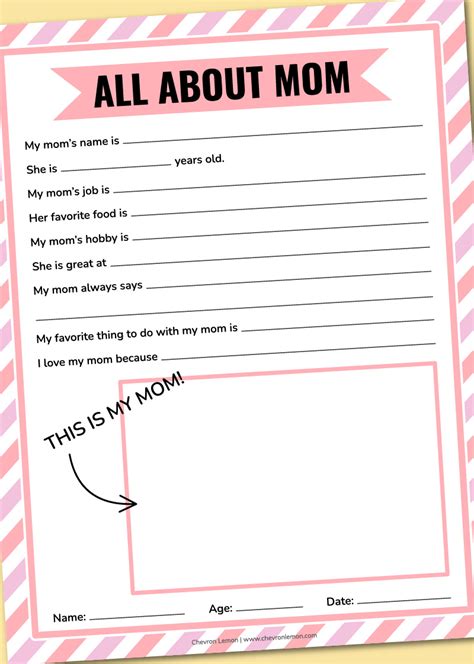 Printable Mothers Day Questionnaire Chevron Lemon Worksheets Library
