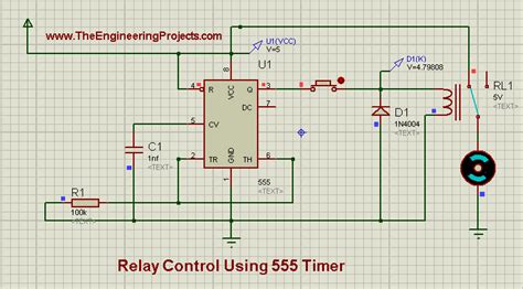 relay control circuit relay control using 555 timer in proteus how to