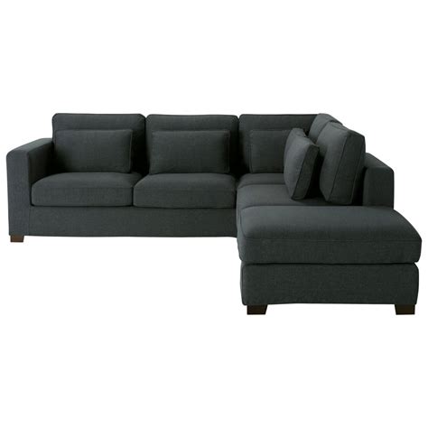 5 Seater Fabric Corner Sofa Charcoal Grey Milano Maisons Du Monde