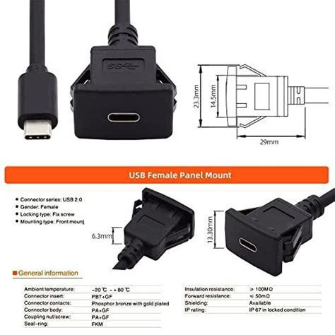Nfhk 防水 防塵 Usb C Type C Usb 3 1 10gbps 延長フラッシュカーラッチマウント延長ケーブル ダッシュボ